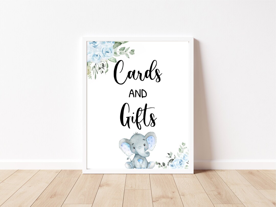 Cards & Gifts, Blue Elephant, Baby Shower Signs, Printable Signs, Blue ...