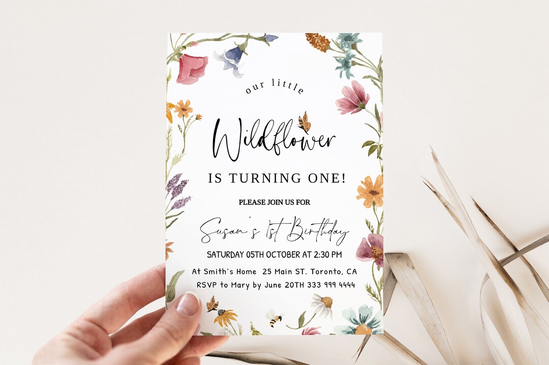 Wildflower First Birthday Invitation, 1st Birthday Invitation Girl ...