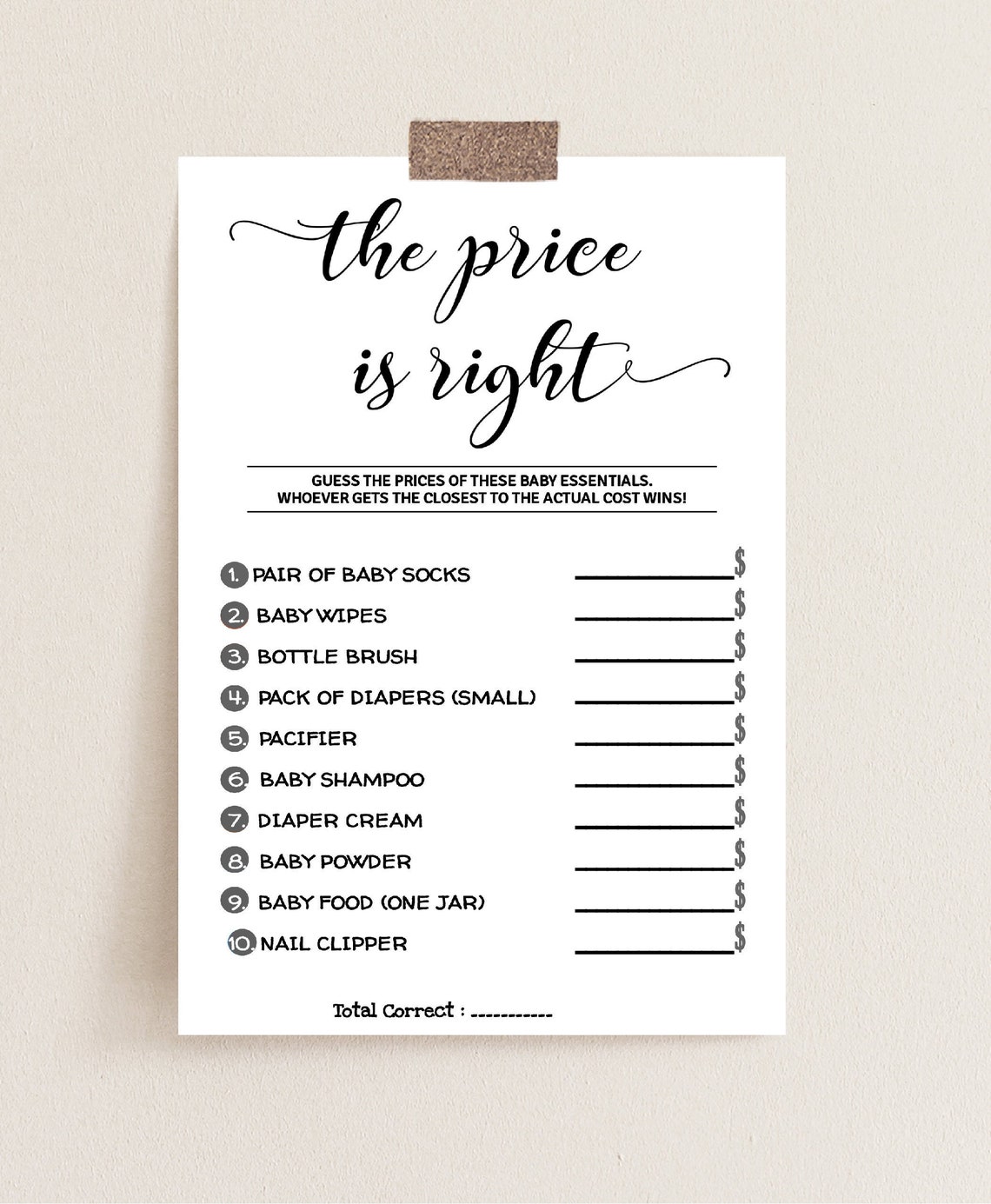 Baby Shower Game the Price is Right Baby Shower Game Baby - Etsy