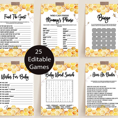 Honey Bee Honey Comb Baby Shower Games Bundle Pack Instant - Etsy