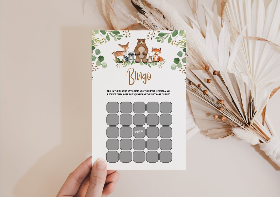 Woodland Baby Shower Game Bingo, Woodland Animals, Watercolor Greenery ...