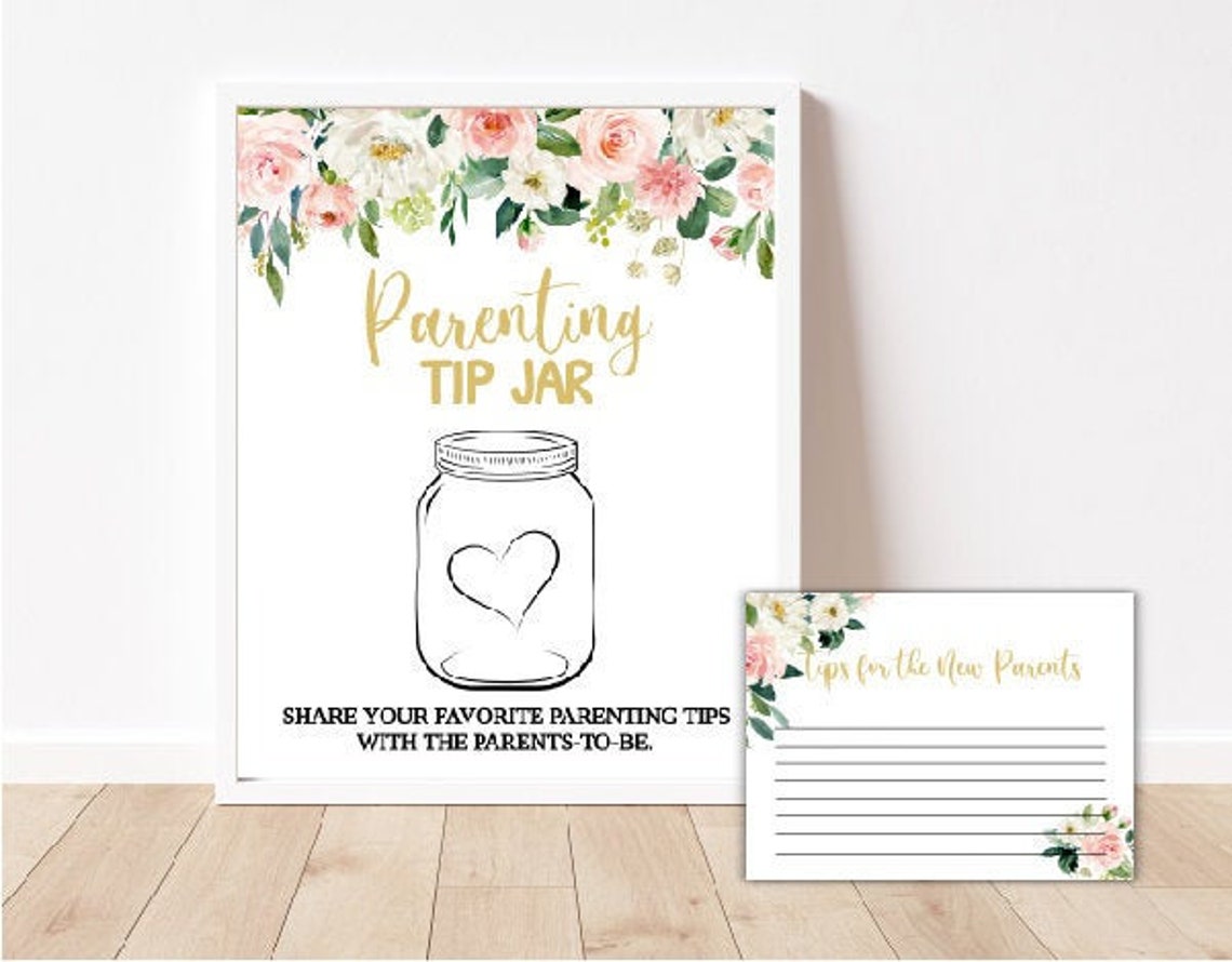Floral Parenting Tip Jar Sign Baby Shower Game Girl Sign - Etsy
