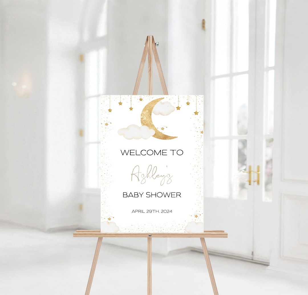 Over the Moon Baby Shower Welcome Sign, Editable, Twinkle Twinkle ...