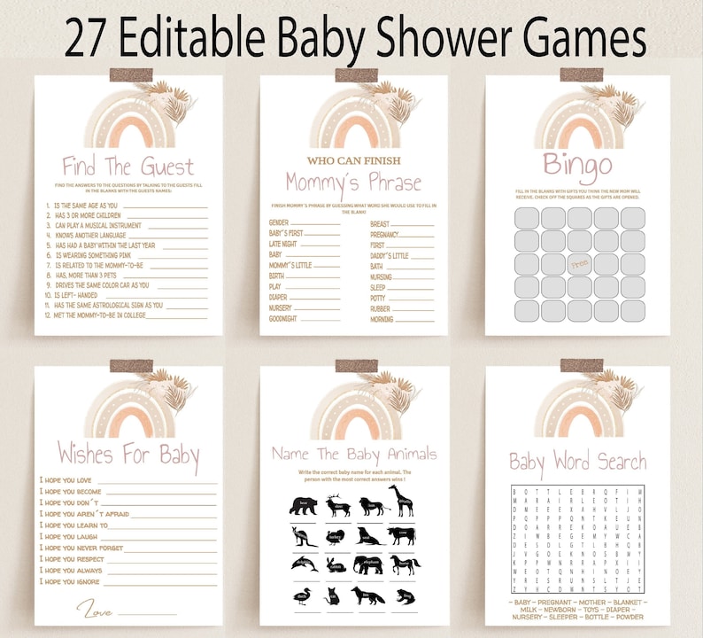 Boho Rainbow Baby Shower Game Bundle Editable Games for Baby - Etsy
