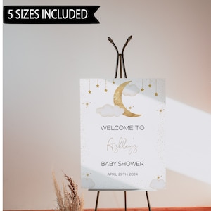 Over the Moon Baby Shower Welcome Sign, Editable, Twinkle Twinkle ...