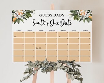 Editable Due Date Calendar Greenery Elephant Baby Shower | Etsy