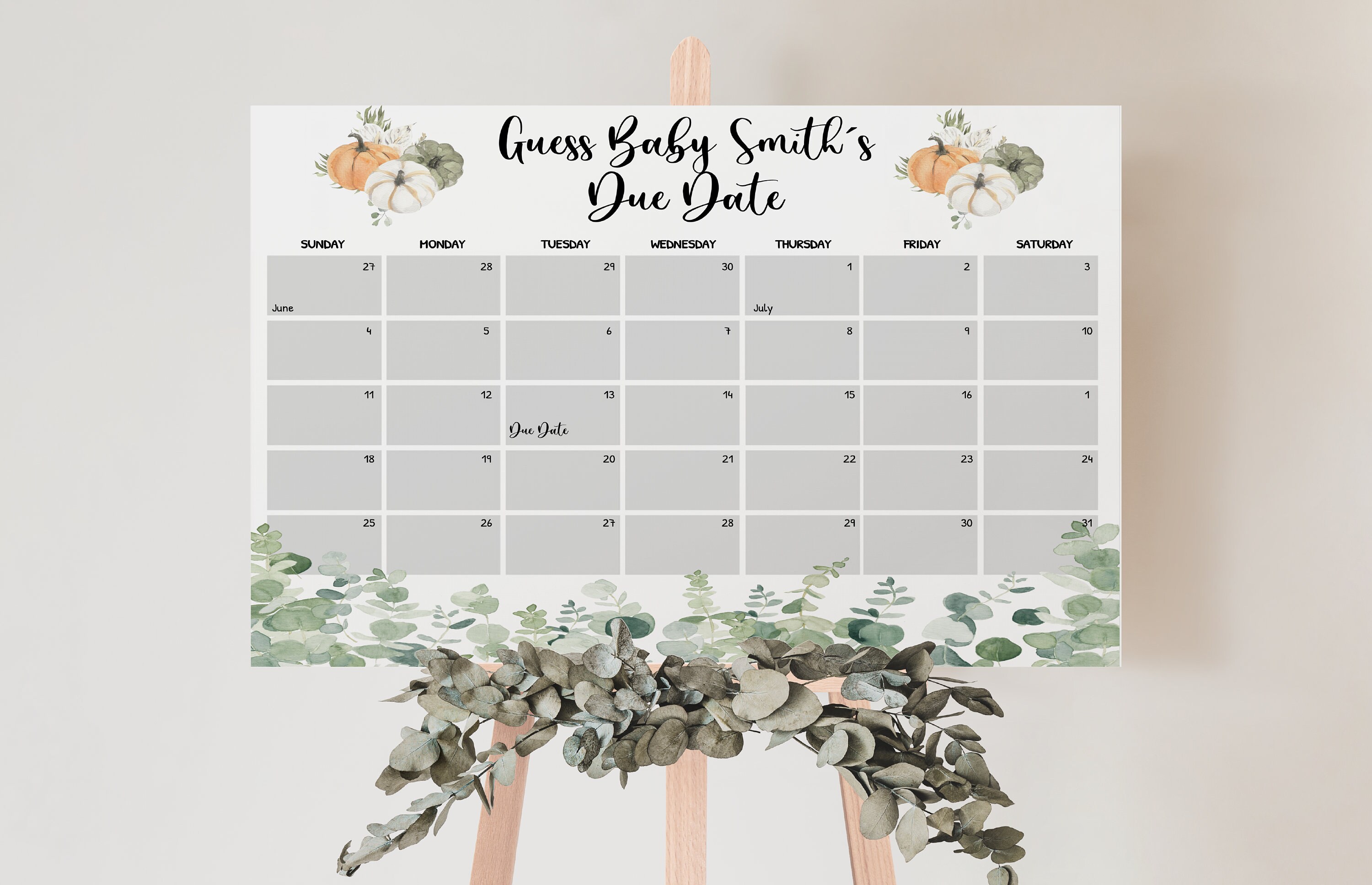 Editable Due Date Calendar Fall Pumpkin Baby Shower Sign | Etsy