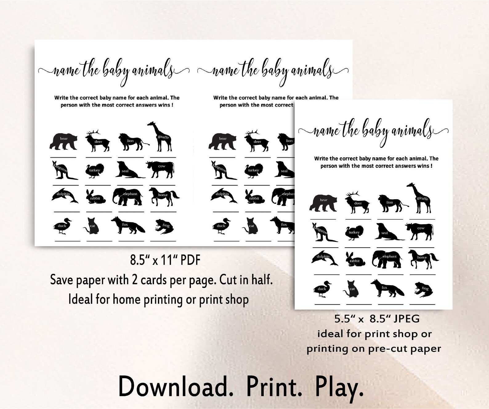 Name the Baby Animal Game, Baby Shower Game, Instant Download, Baby ...