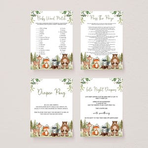 Woodland Baby Shower Games Bundle, Animals Forest Woodland Baby Shower ...