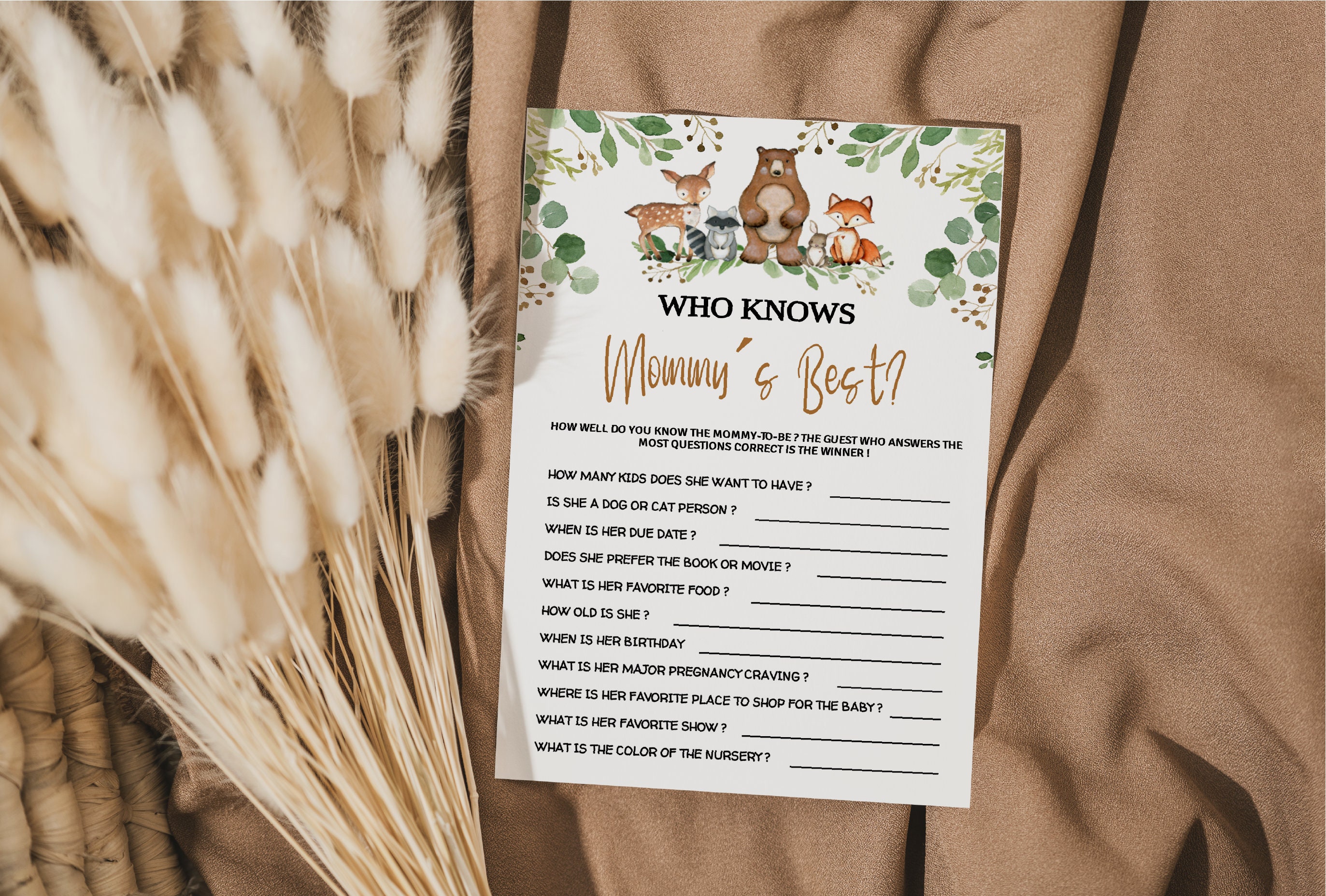 Woodland Baby Shower Game Woodland Animals Who Knows Mommy - Etsy