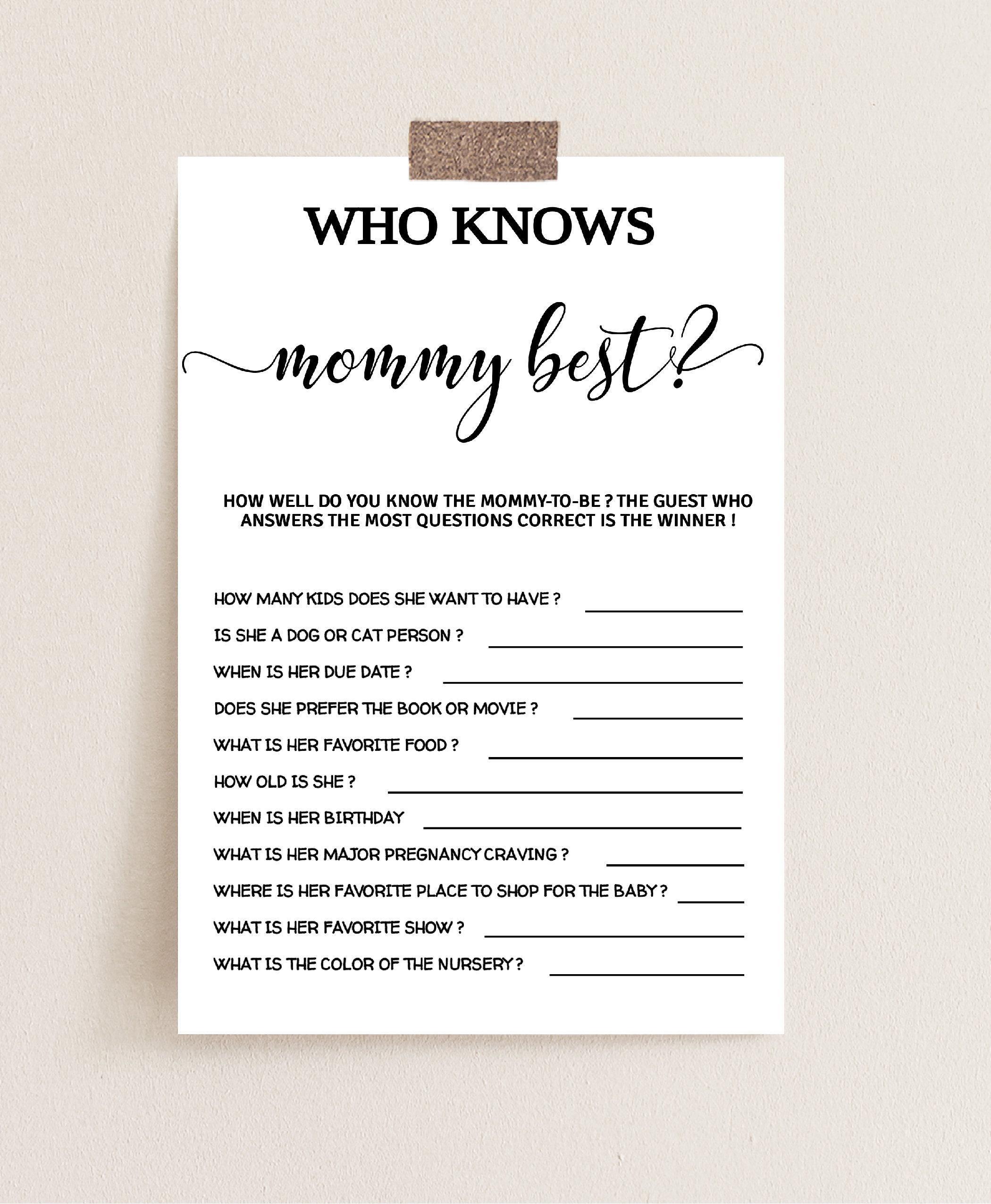 Who Knows Mommy Best Game Baby Shower Game Instant | Etsy