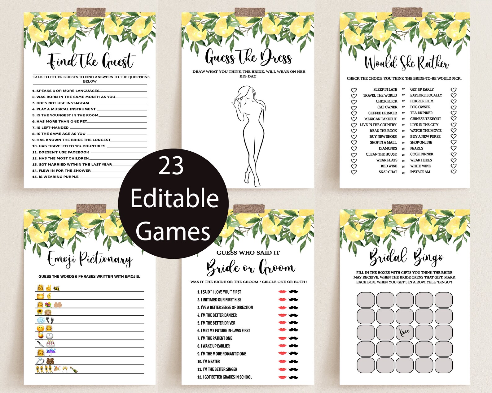 Lemon Bridal Shower Game Bundle, Editable Lemon Bridal Games, Lemon and ...