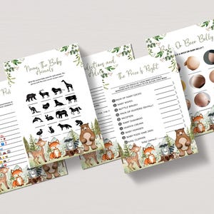 Woodland Baby Shower Games Bundle, Animals Forest Woodland Baby Shower ...