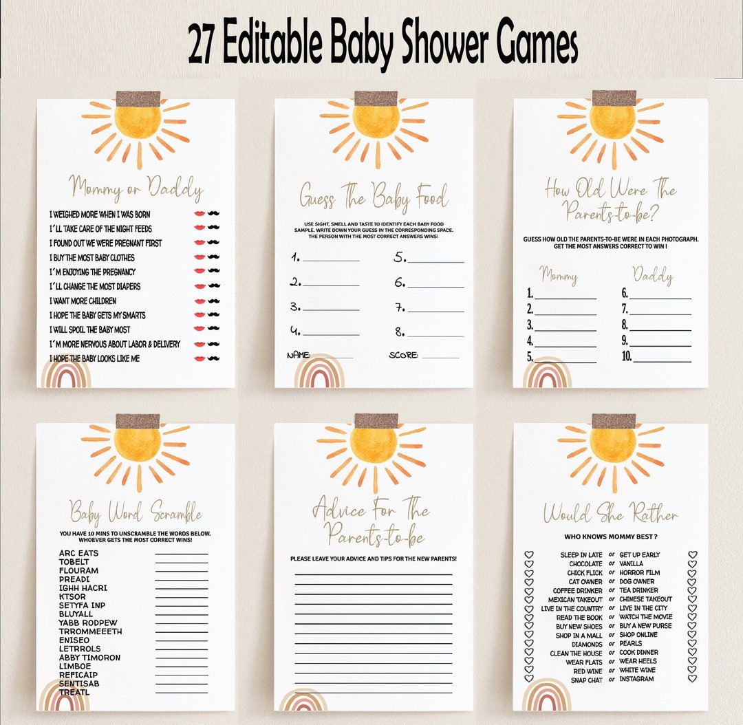 Editable Sun Baby Shower Game Bundle, Baby Sunshine Games, Here Comes ...