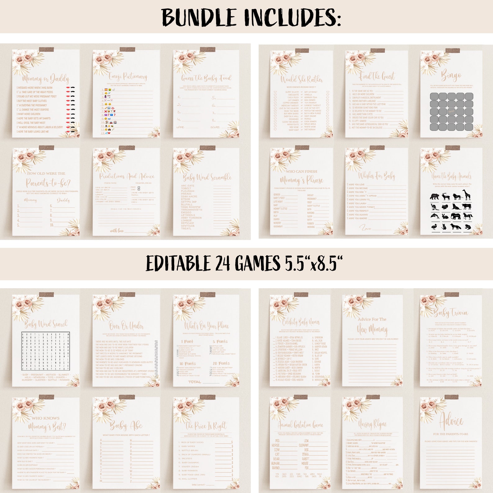 Baby Shower Bundle Printable Baby Shower Editable Games | Etsy