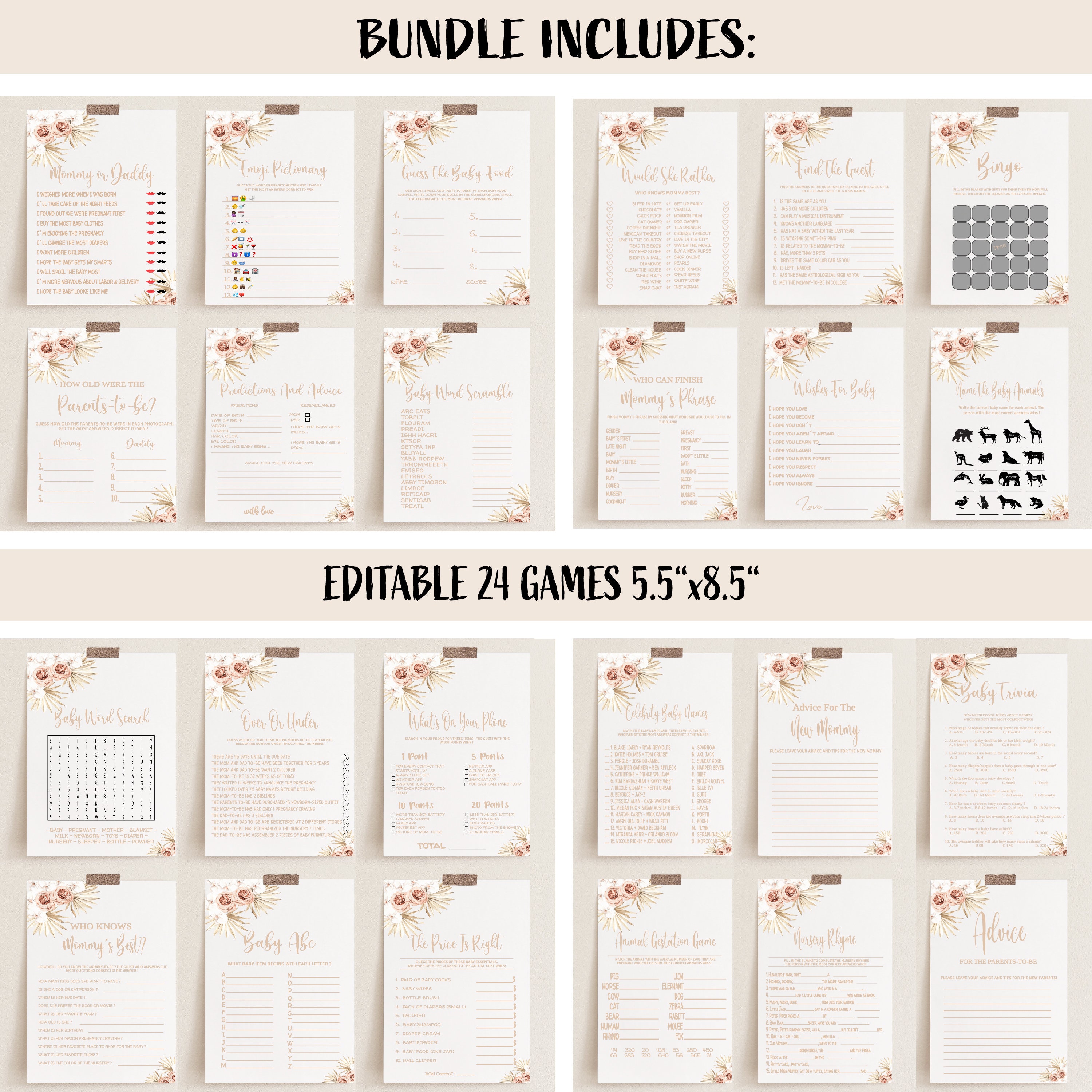 Baby Shower Bundle Printable Baby Shower Editable Games | Etsy