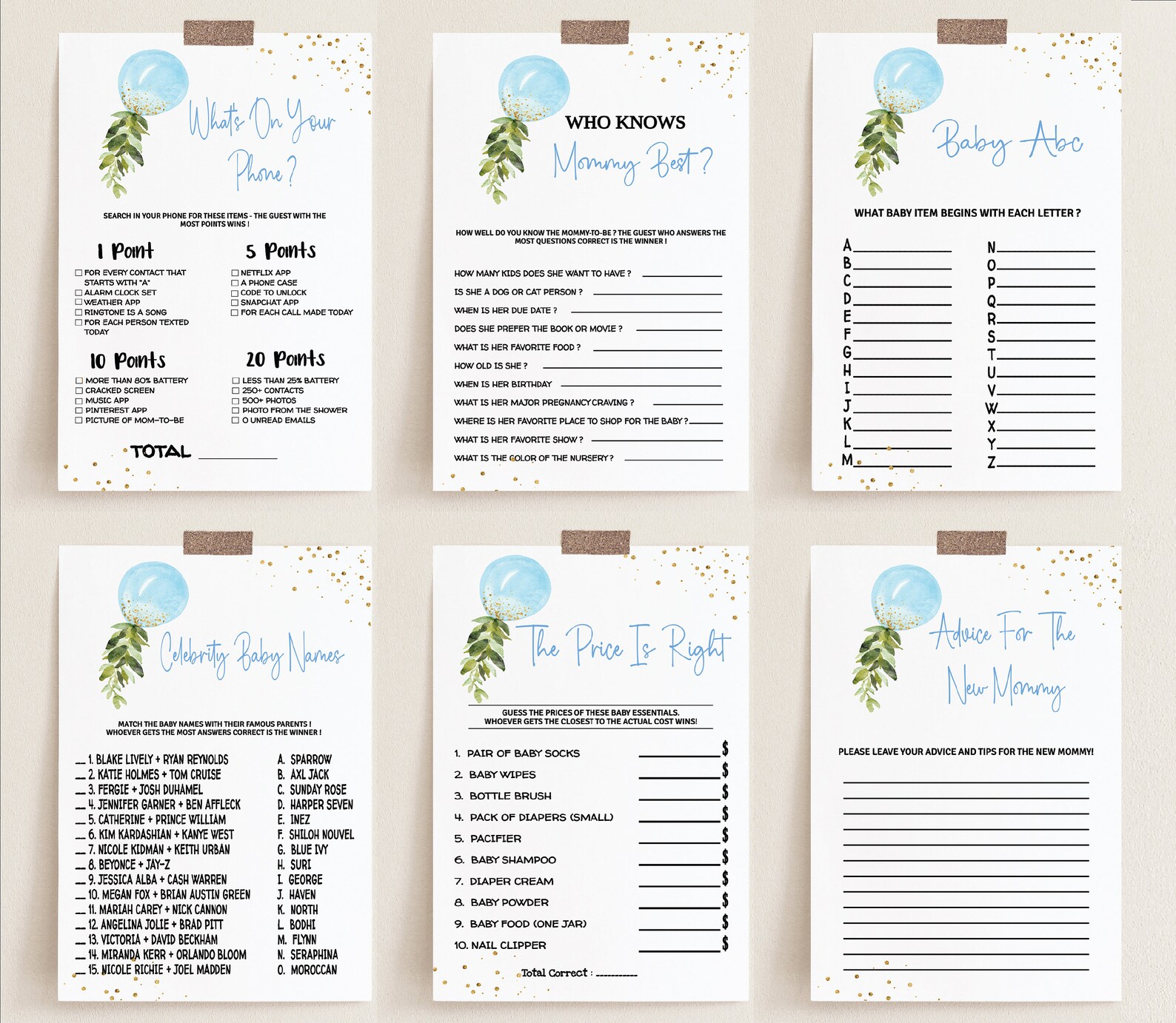 Blue Balloon Baby Shower Games Printable Editable Baby Shower - Etsy