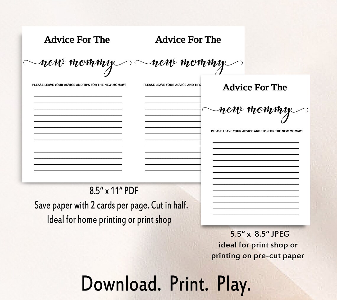 Advice for the New Mommy Baby Shower Game Instant Download | Etsy