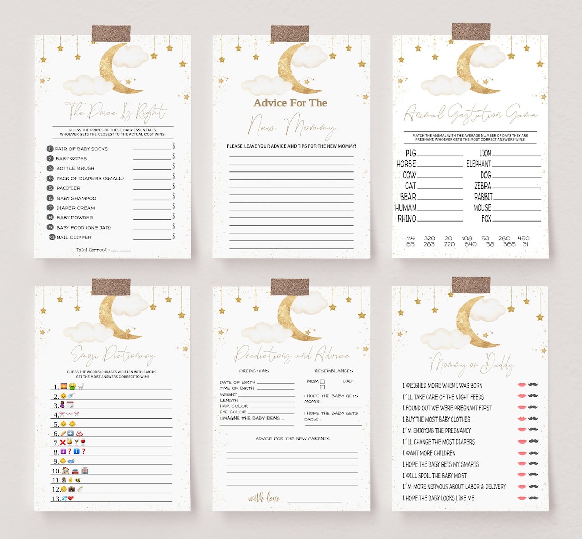 Over the Moon Baby Shower Games Bundle – Editable Twinkle Little Star ...
