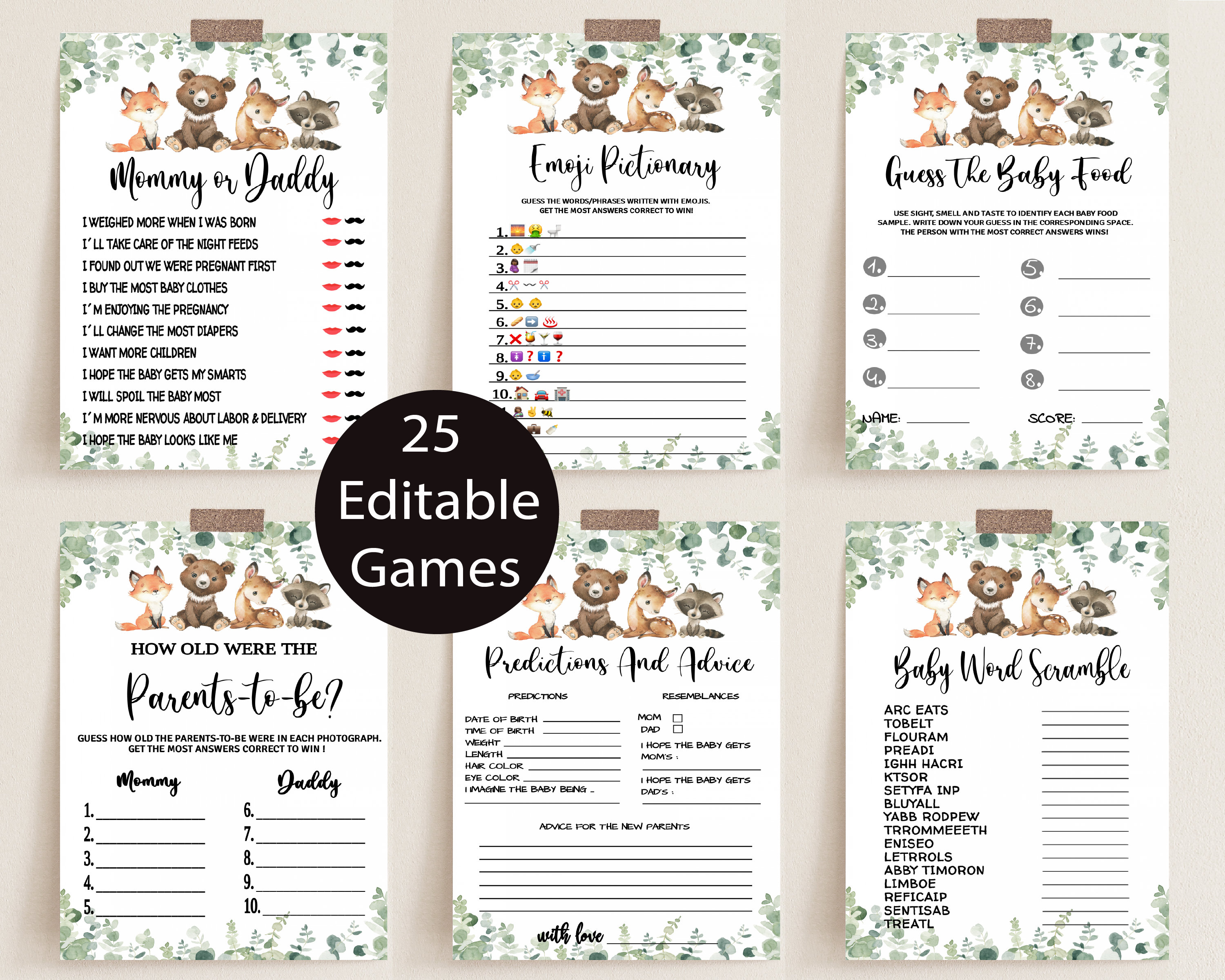 Woodland Baby Shower Games Bundle Woodland Forest Editable - Etsy