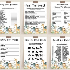 Jungle Safari Baby Shower Games Bundle, Greenery Jungle Animals, Baby ...