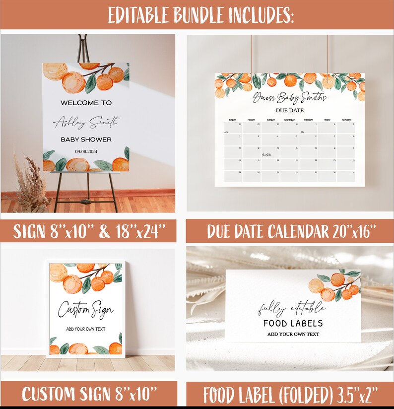 Orange Citrus Baby Shower Invitation Bundle (editable Template) - Etsy
