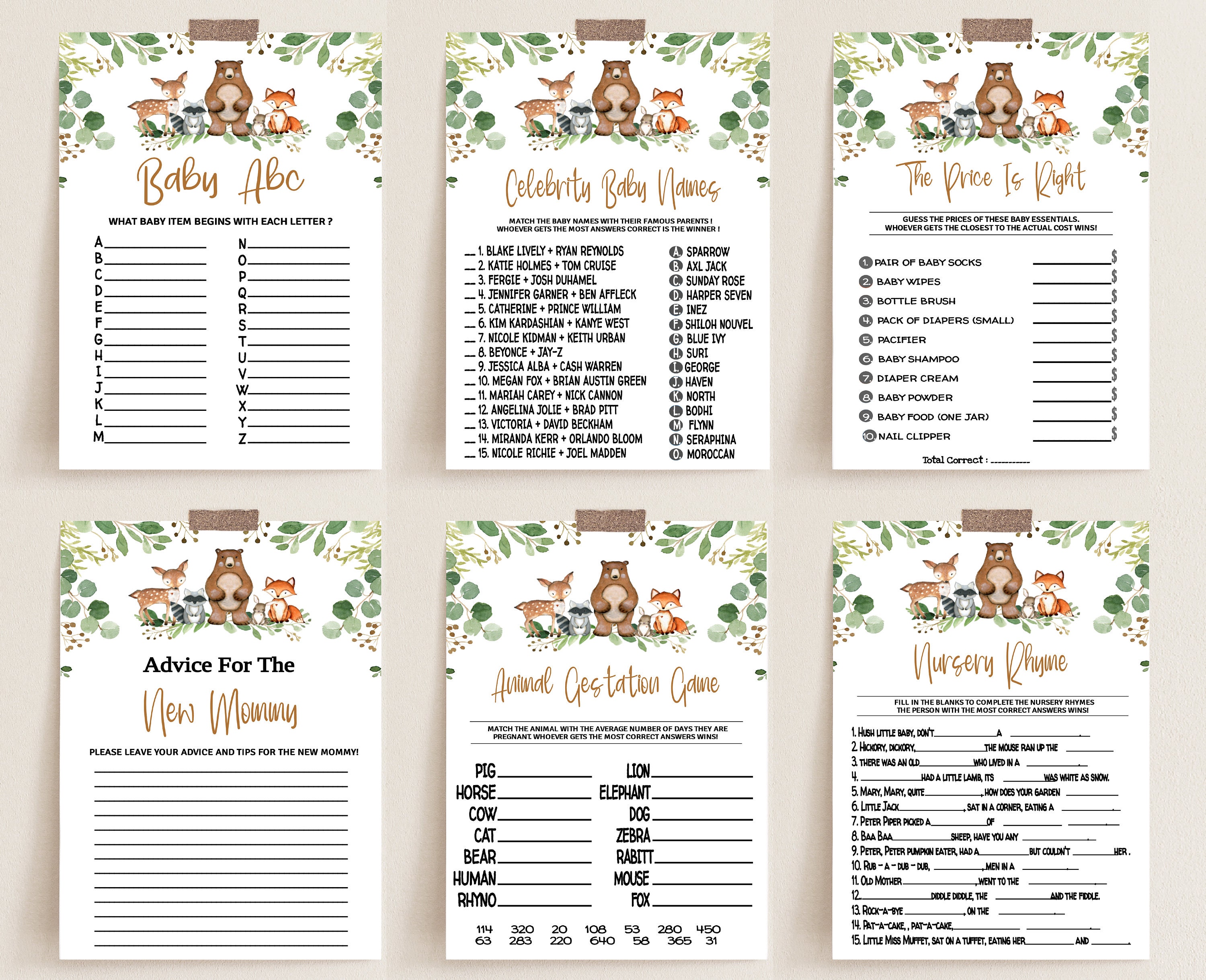 Baby Shower Games Bundle Printable Baby Shower Game Pack | Etsy