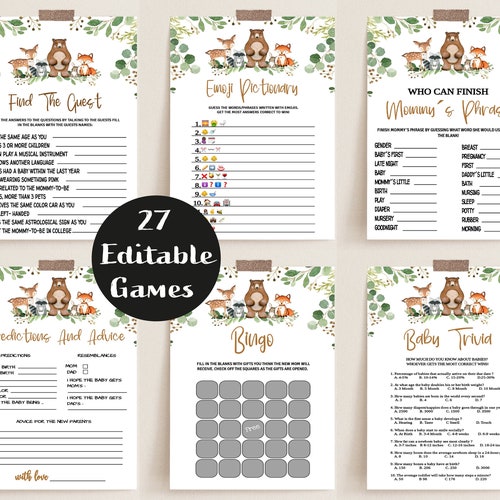 Woodland Baby Shower Games Bundle Printable INSTANT DOWNLOAD - Etsy
