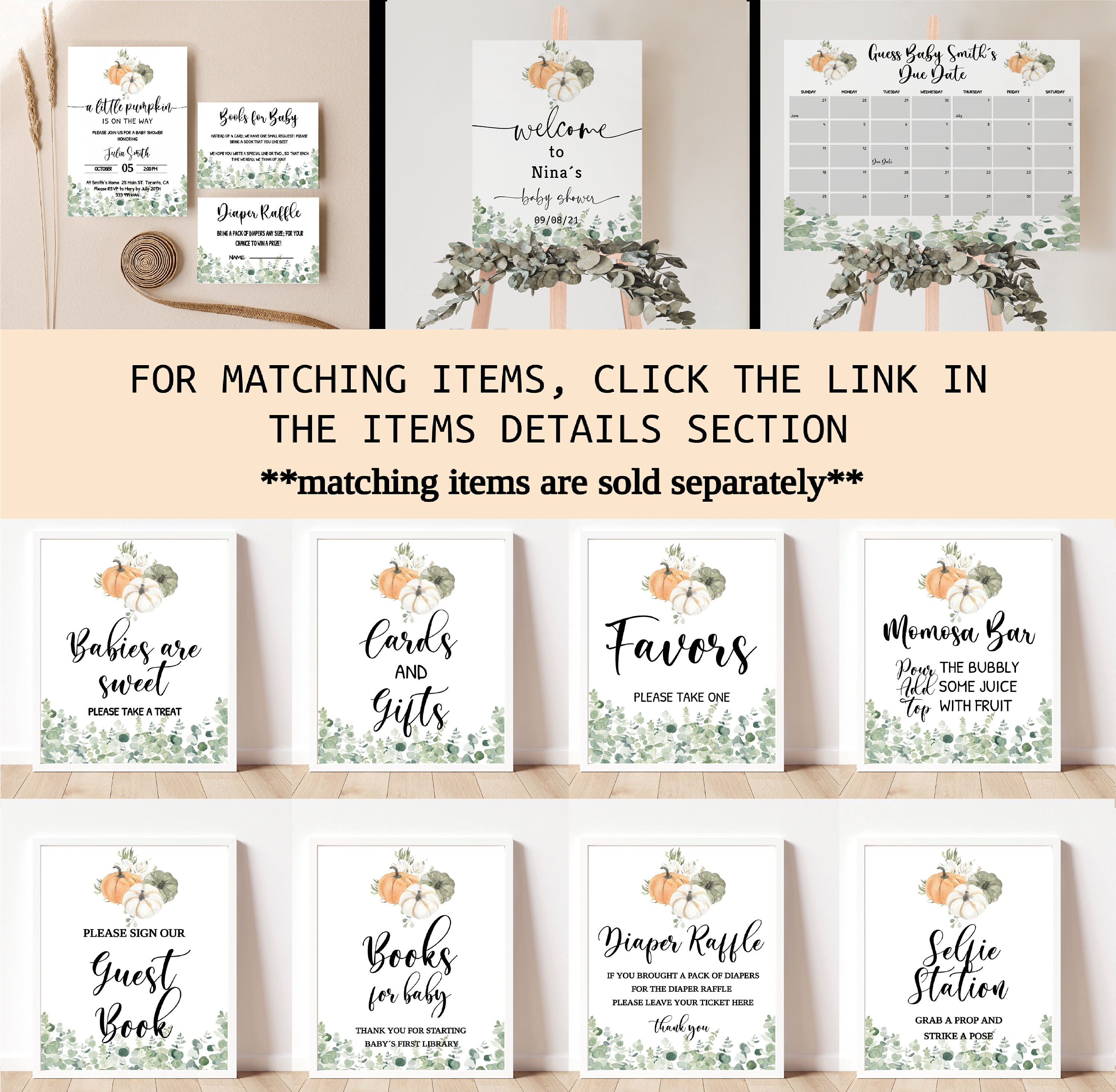Editable Due Date Calendar Fall Pumpkin Baby Shower Sign | Etsy