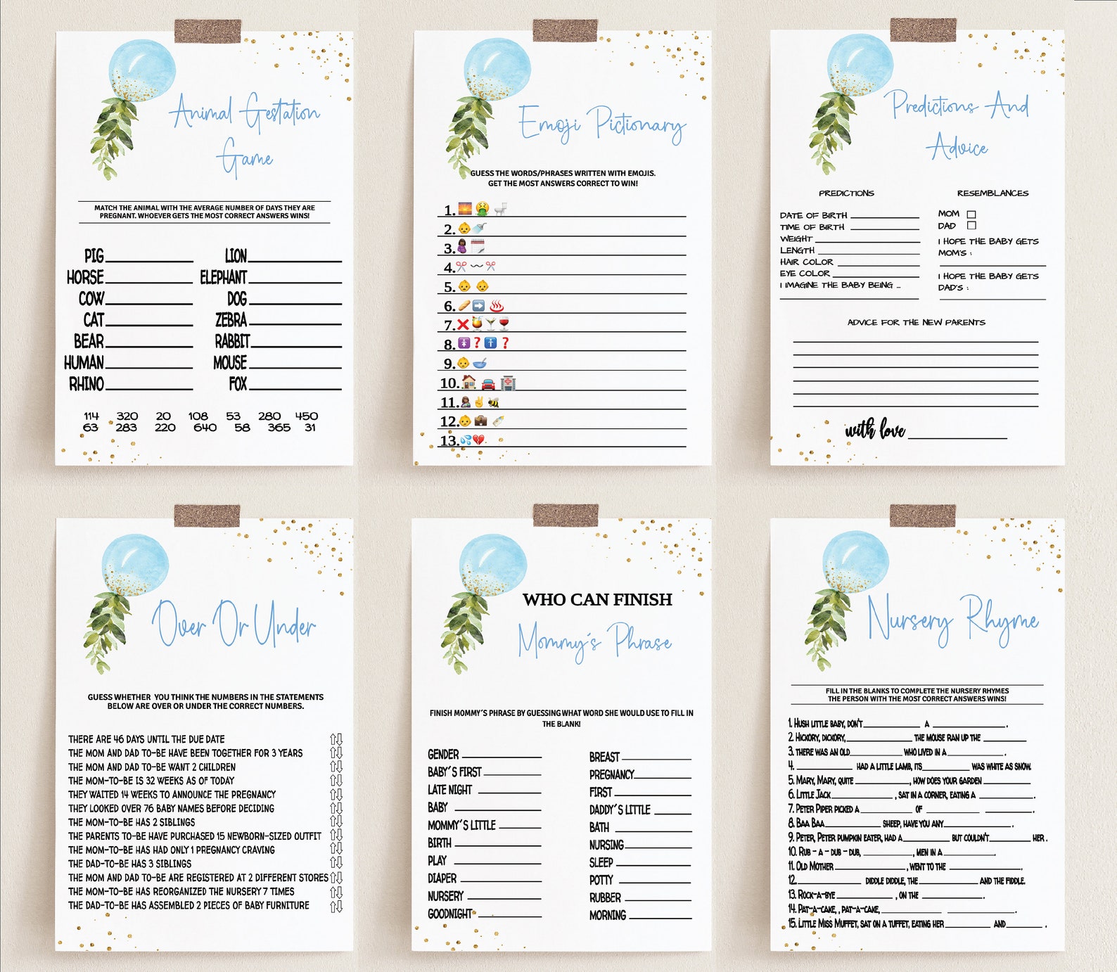 Blue Balloon Baby Shower Games Printable Editable Baby Shower - Etsy