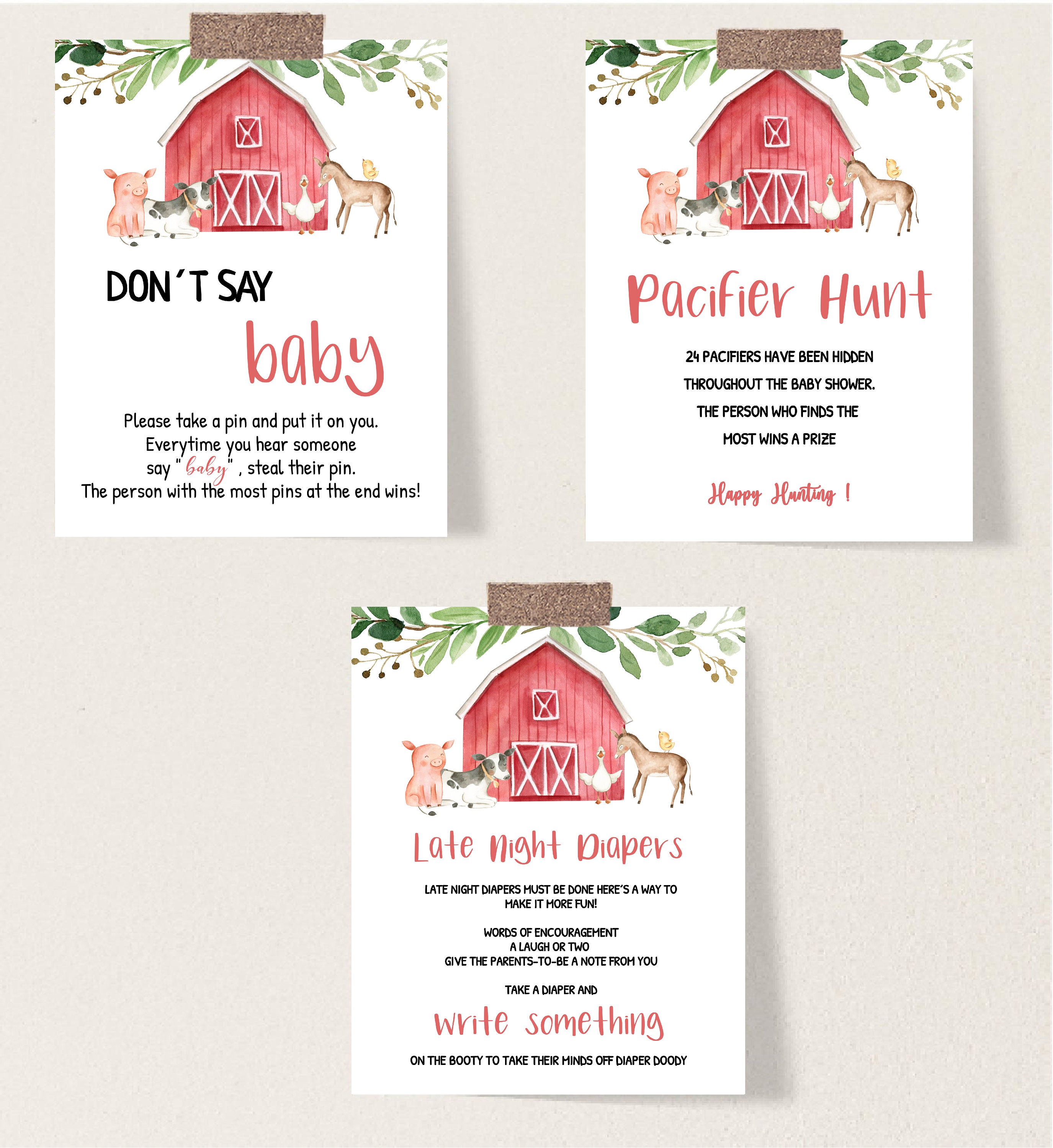 Farm Animal Baby Shower Games Bundle Editable Baby Shower - Etsy