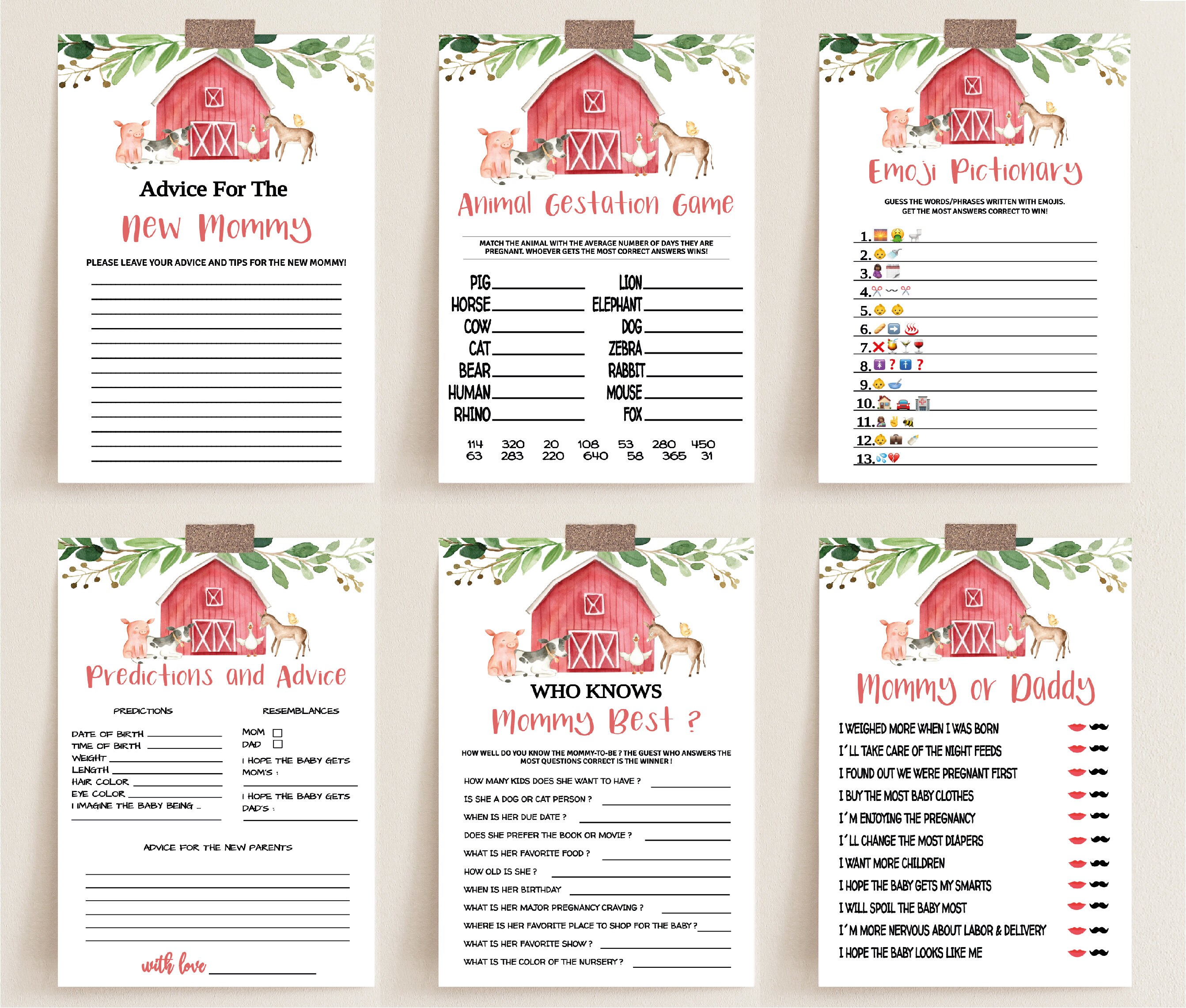 Farm Animal Baby Shower Games Bundle Editable Baby Shower - Etsy