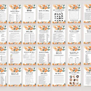 Orange Little Cutie Baby Shower Game Bundle, Editable Citrus Orange ...