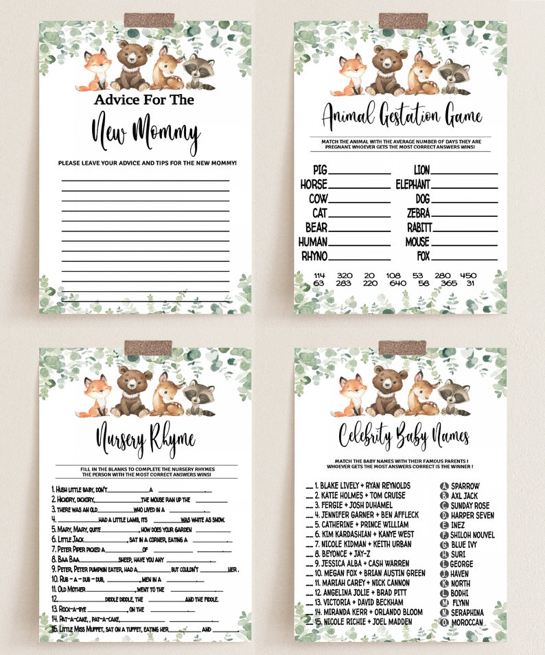 Woodland Baby Shower Games Bundle Woodland Forest Editable - Etsy
