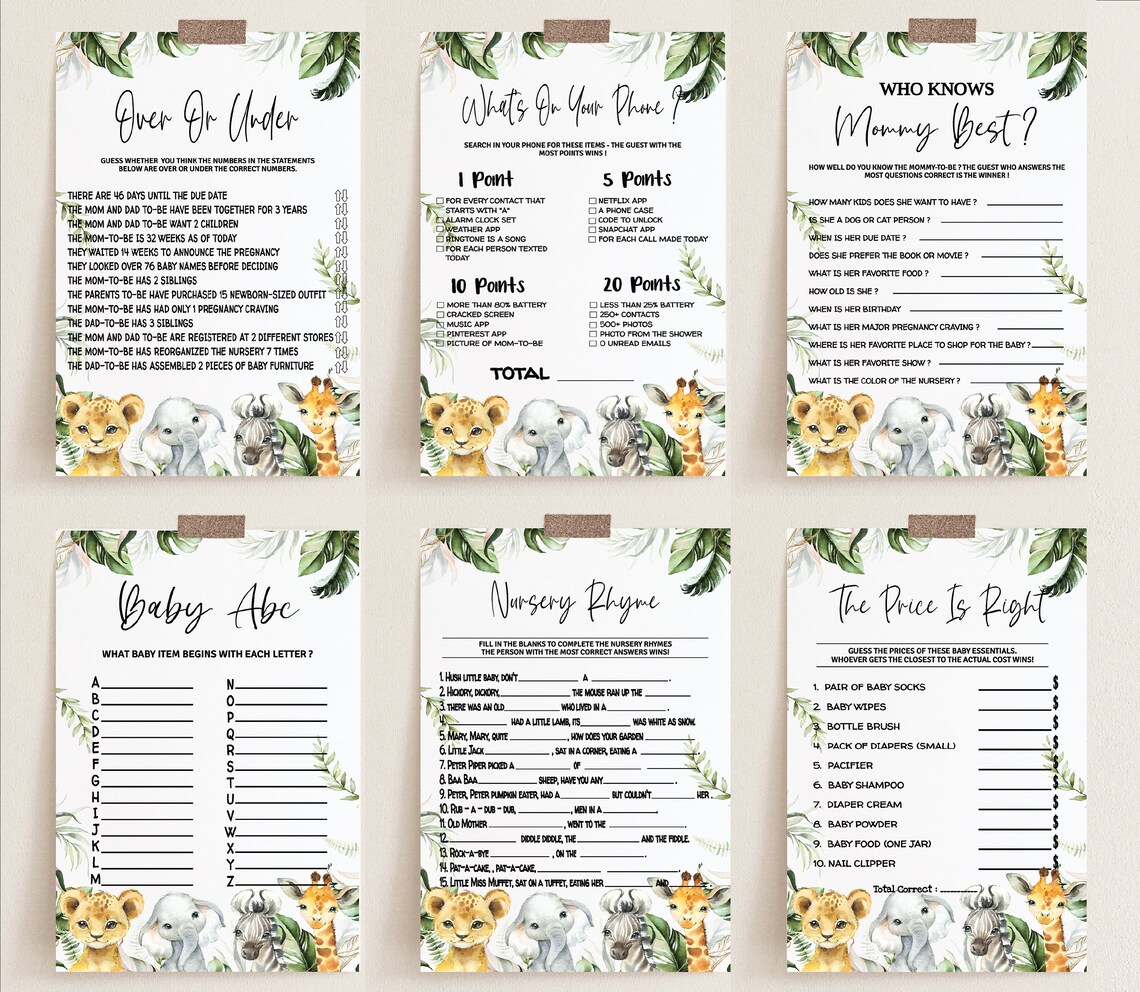 Safari Baby Shower Games Bundle Jungle Baby Shower Editable - Etsy UK