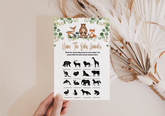 Woodland Baby Shower Name the Baby Animals Game Woodland - Etsy