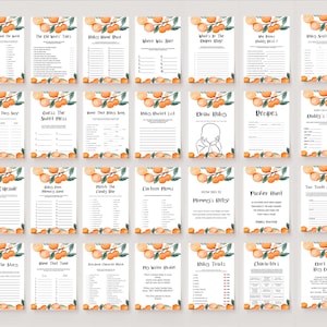 Orange Little Cutie Baby Shower Game Bundle, Editable Citrus Orange ...