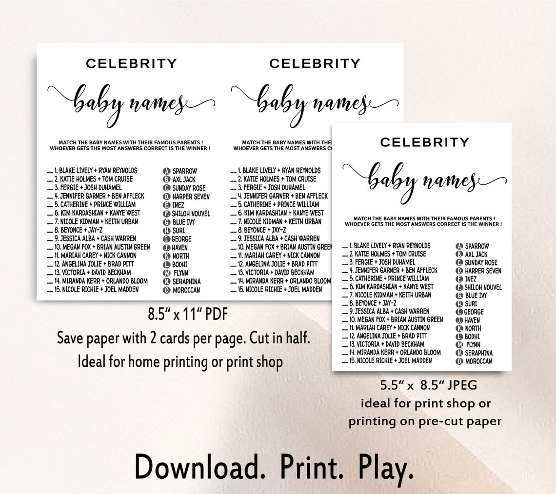 Celebrity Baby Names Game Baby Shower Game Minimal Theme | Etsy