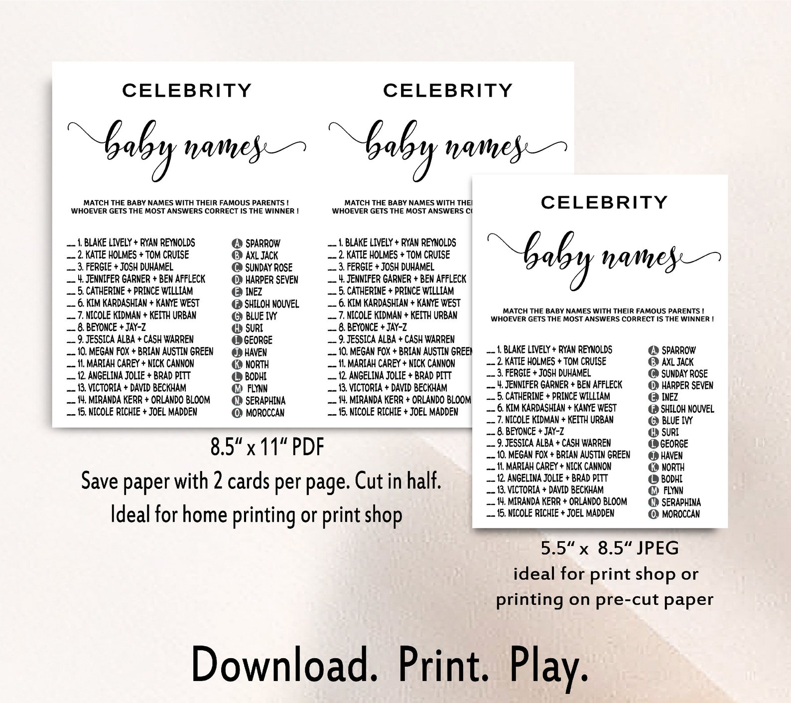 Celebrity Baby Names Game Baby Shower Game Minimal Theme | Etsy
