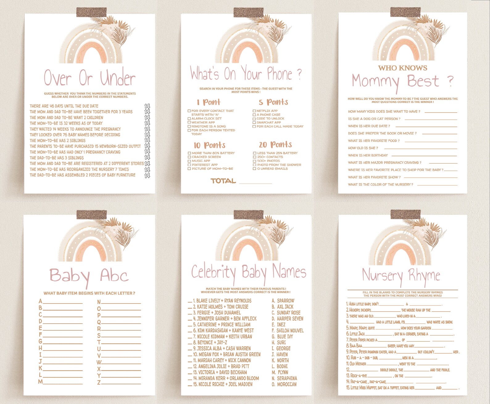 Boho Rainbow Baby Shower Game Bundle Editable Games for Baby - Etsy