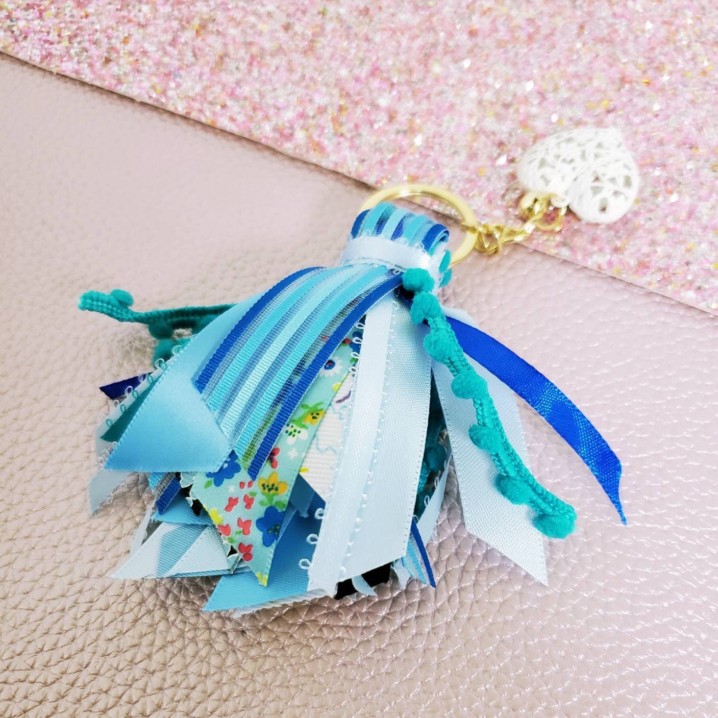 3 Blue Ribbon Tassel Keychain With Small Wristlet/ - Etsy Hong Kong