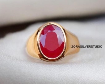 Ruby Signet Ring L Sterling Silver and Gold Vermeil - Etsy