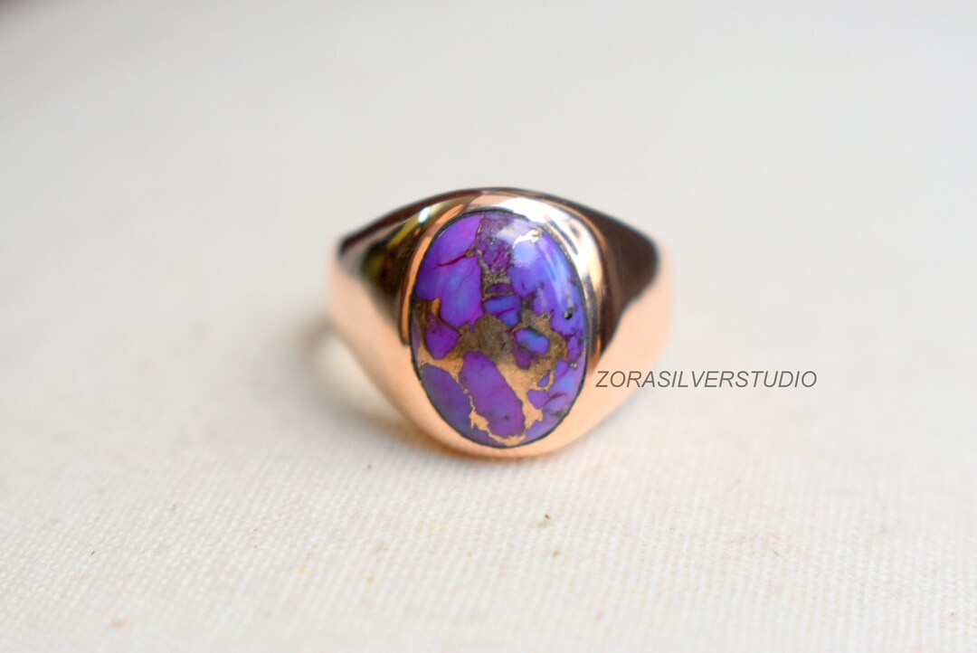 Lila Kupfer Türkis Ring, 22k Gold fill, Siegelring, Türkis Ring, Männer ...