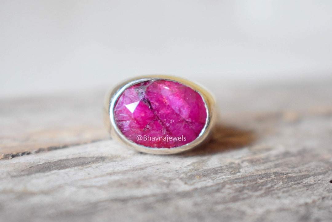 Natürlicher Pflaumen Rubin Ring, Siegelring, 925 Sterling Silber Ring ...