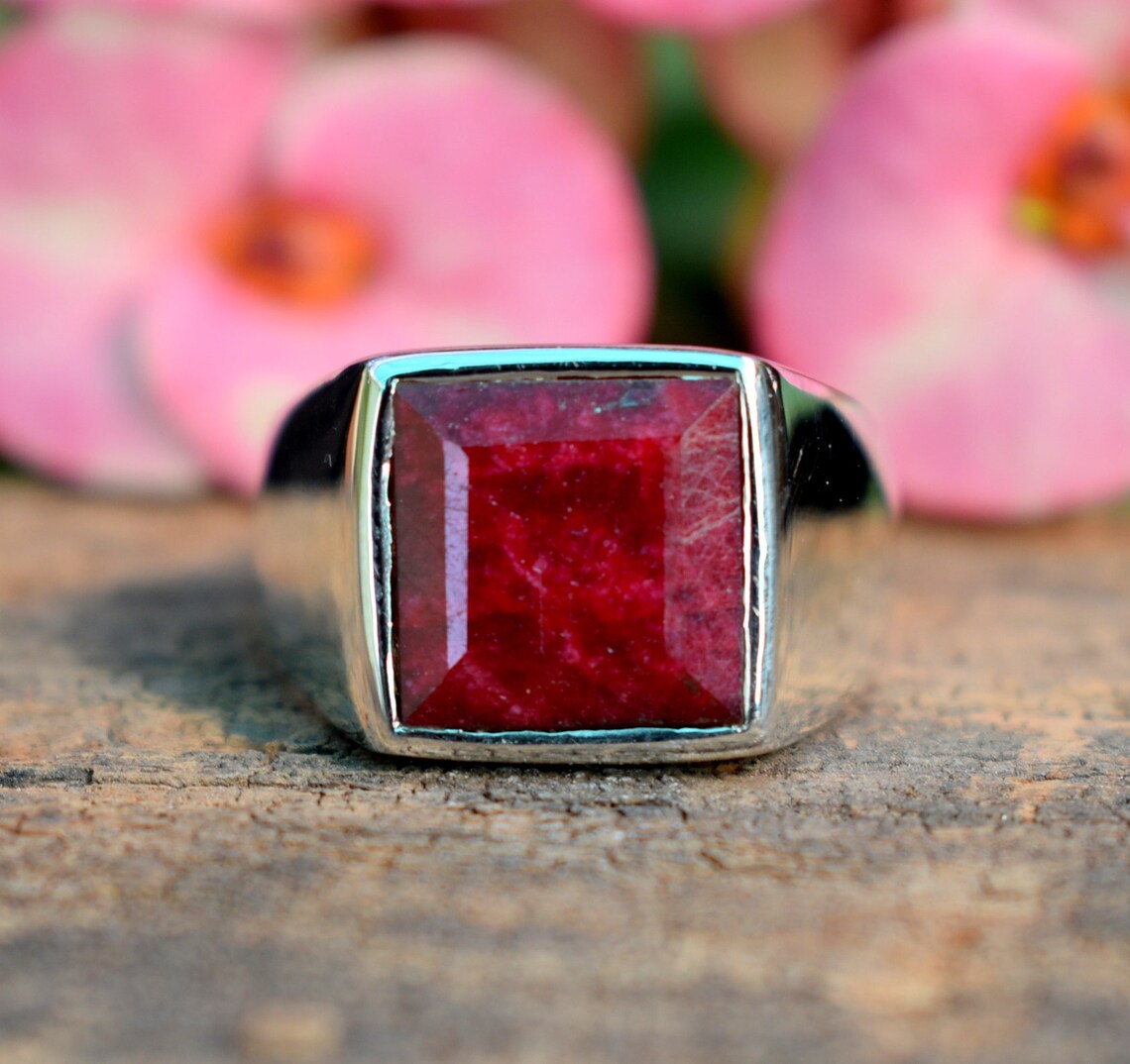 Natural Plum Ruby Ring Signet Ring 925 Sterling Silver - Etsy