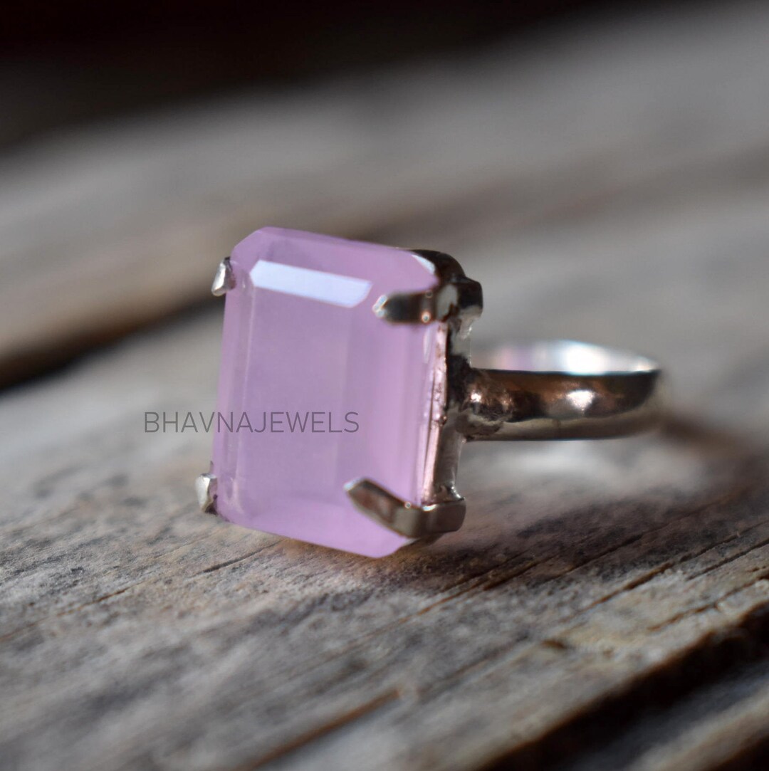Pink Chalcedony Ring, Prong Set Ring, 925 Sterling Silver Ring, Faceted ...