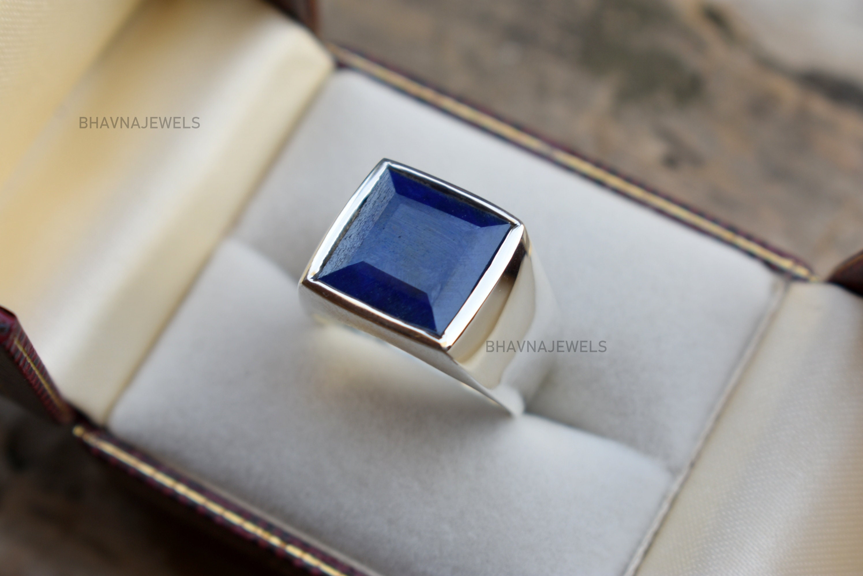 Blue Sapphire Ring 22k Gold Filled Signet Ring 925 - Etsy