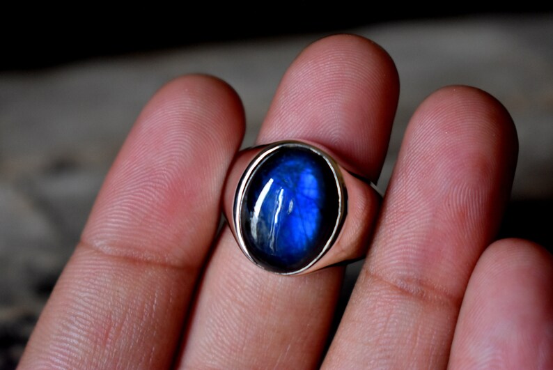 Blue Labradorite Ring Signet Ring 925 Sterling Silver - Etsy
