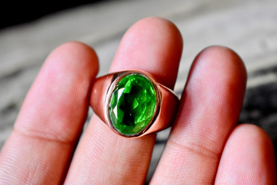Peridot Ring Signet Ring 925 Sterling Silver Unisex Ring - Etsy