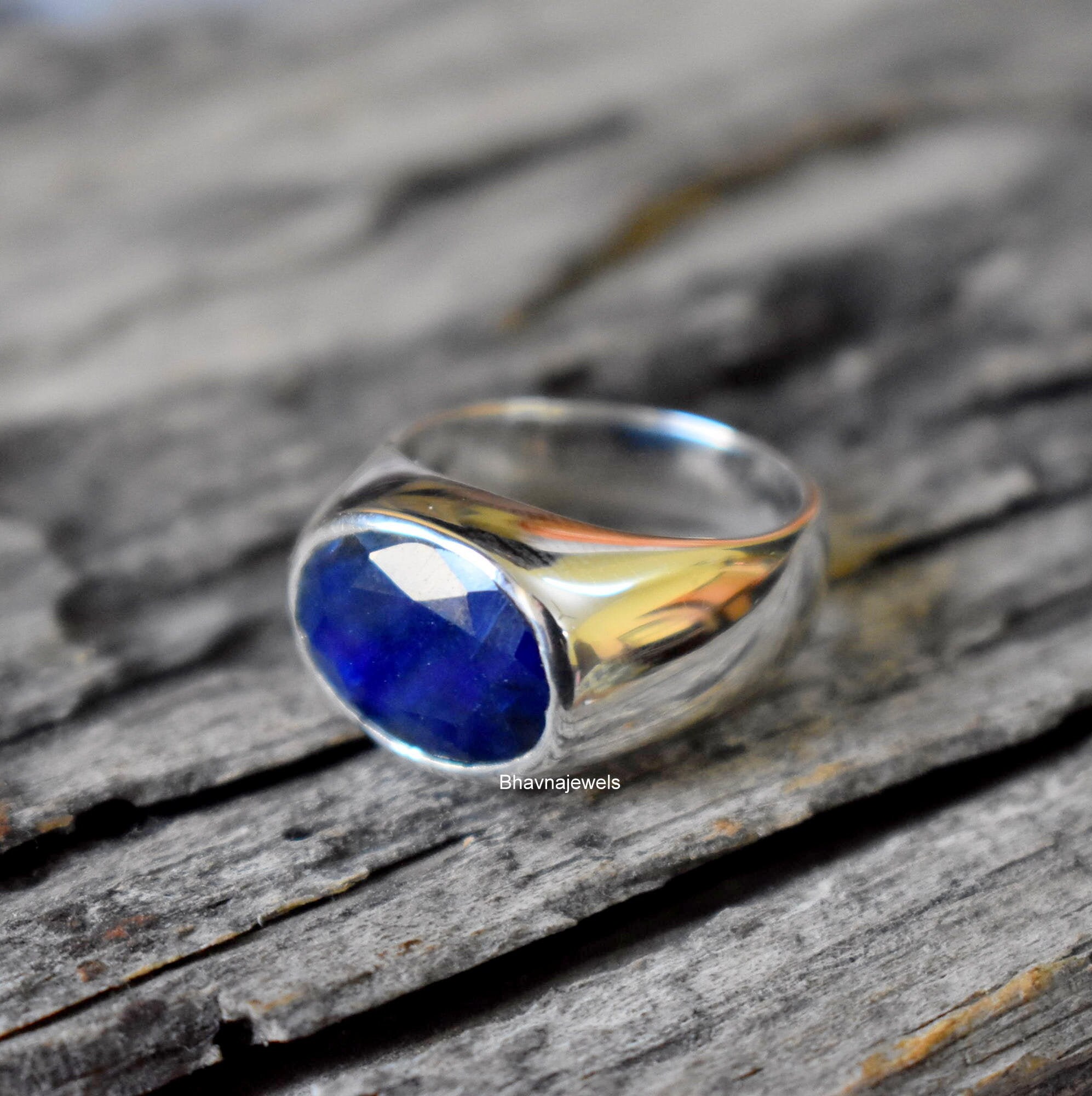 Blue Sapphire ring signet ring 925 sterling silver ring | Etsy